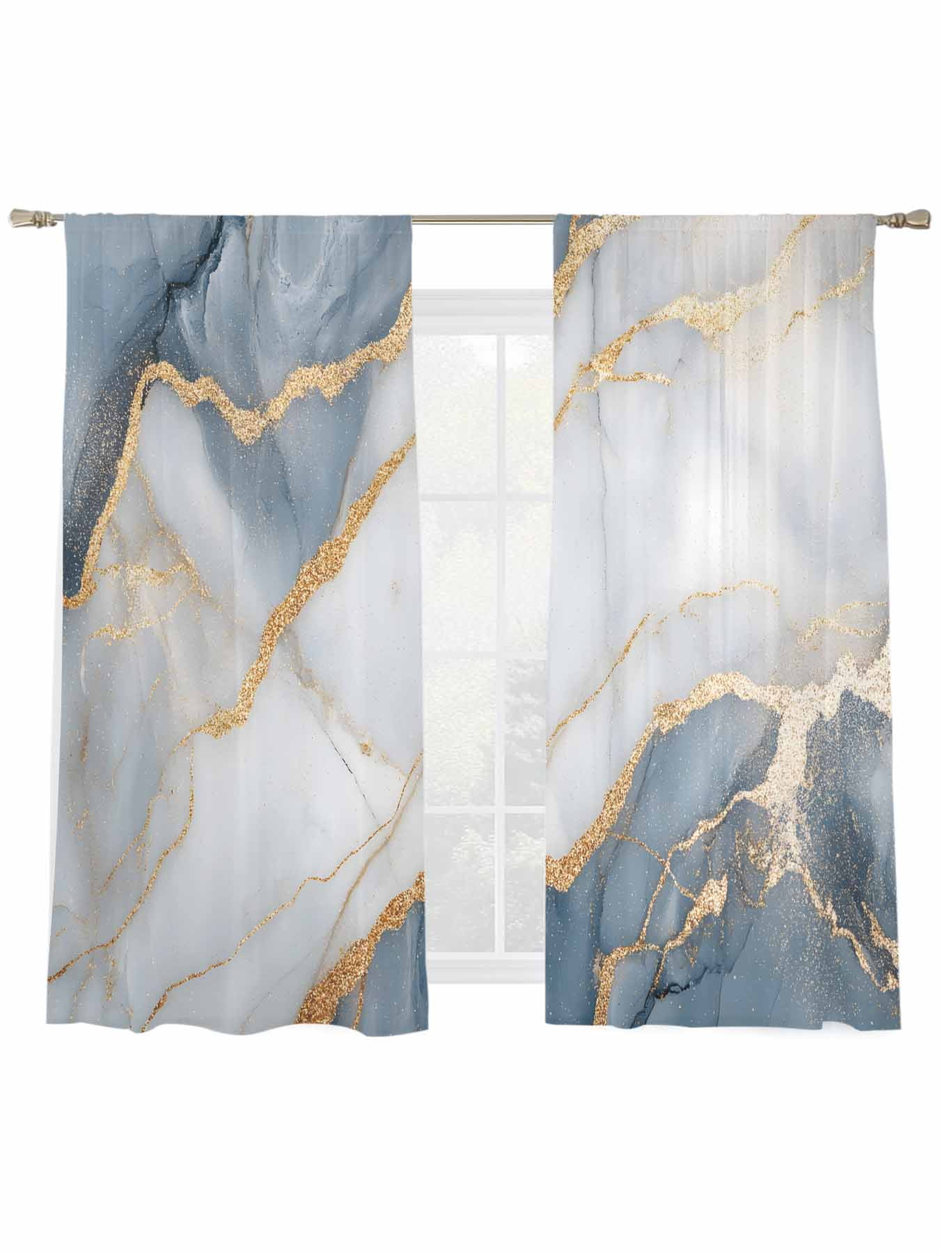 Abstract Marble Sheer Curtains for Living Room Bedroom, Light-filtering ...