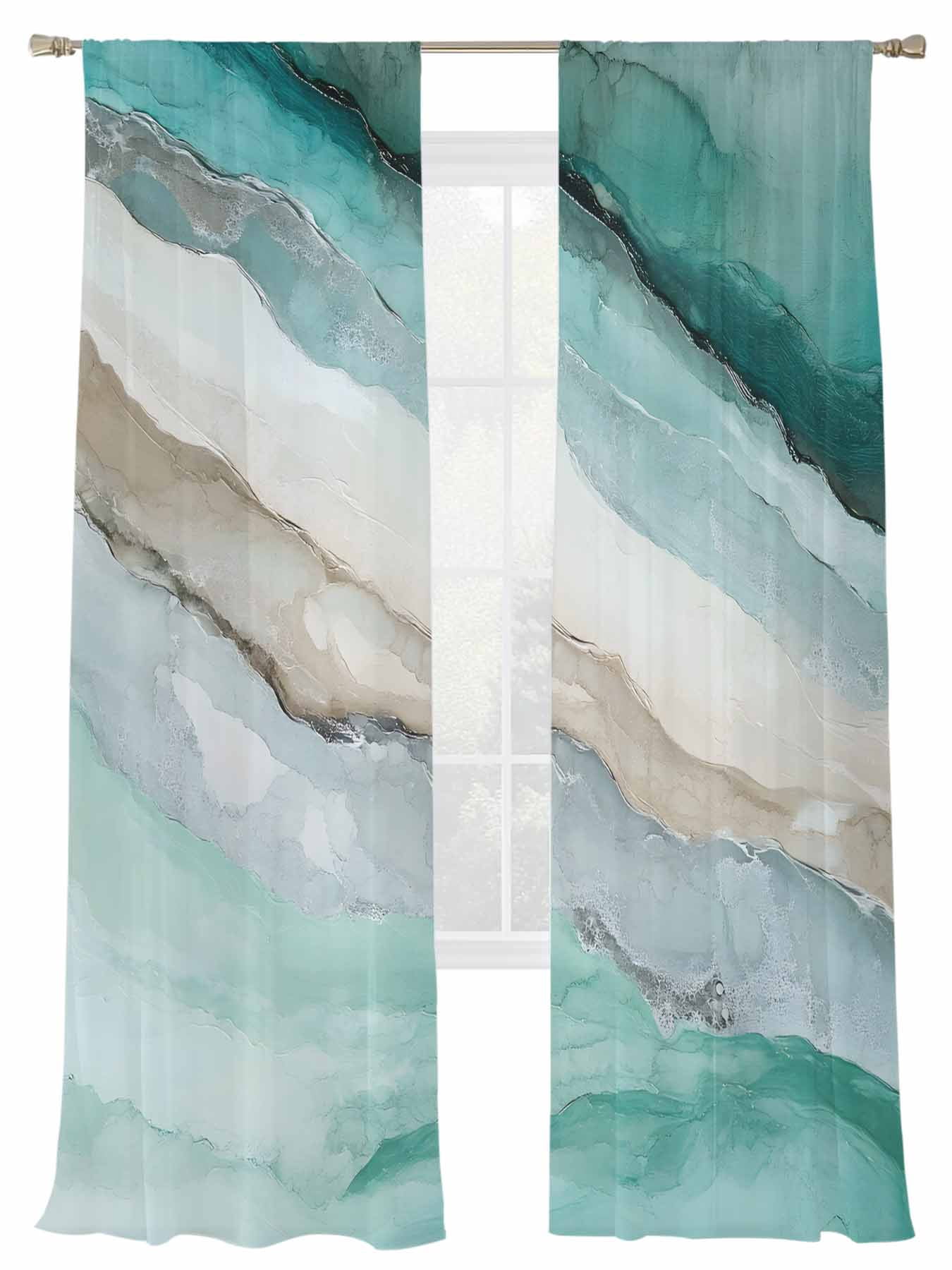 Abstract Marble Sheer Curtains for Living Room Bedroom, Light-filtering ...