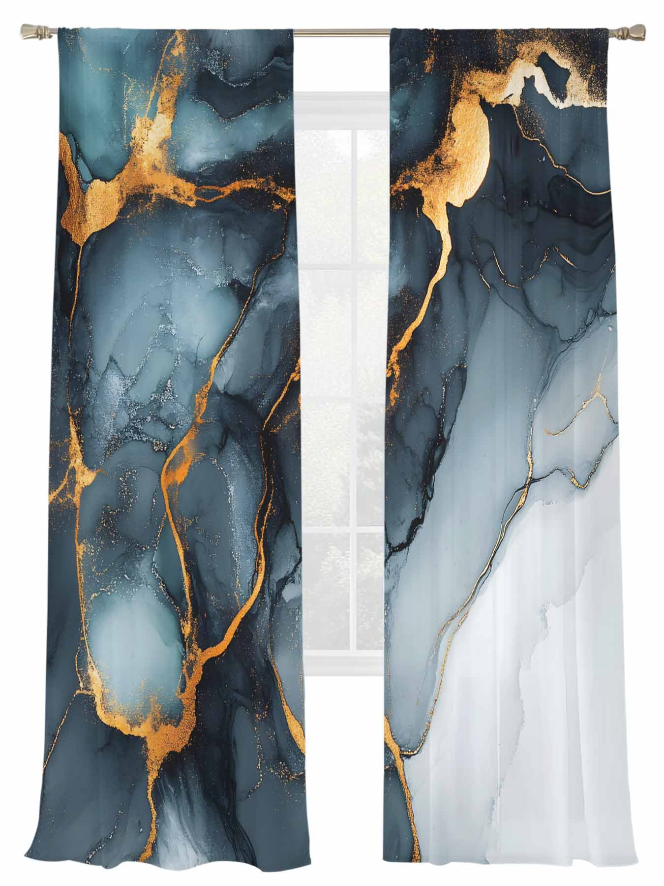 Abstract Marble Sheer Curtains for Living Room Bedroom, Light-filtering ...