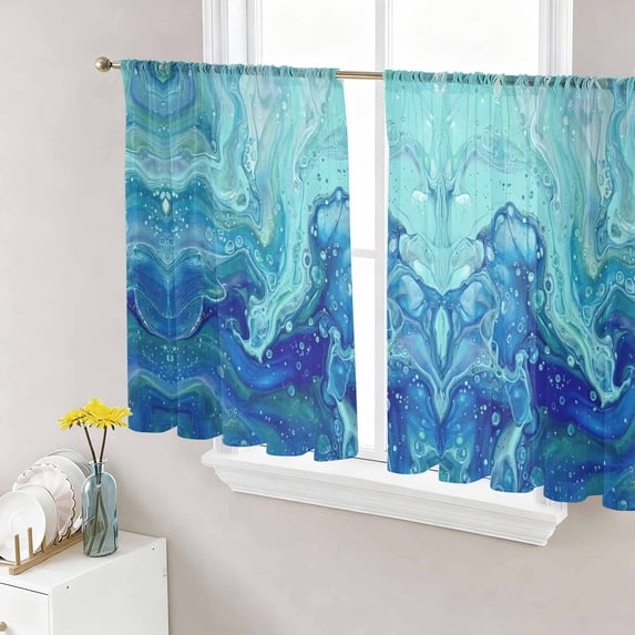 Abstract Marble Sheer Curtains for Living Room Bedroom Turquoise Green ...
