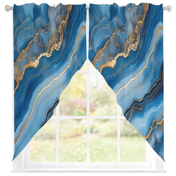 Abstract Marble Sheer Curtains Swag Valances for Windows Blue Gradient ...
