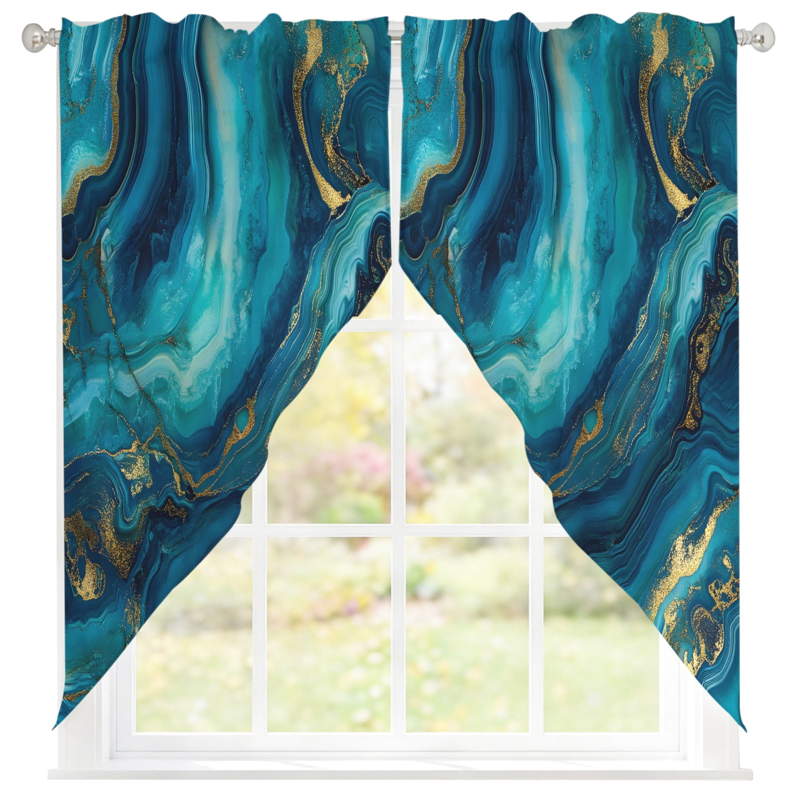 Abstract Marble Sheer Curtains Swag Valances for Windows Teal Green ...