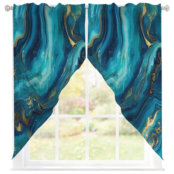 Abstract Marble Sheer Curtains Swag Valances for Windows Teal Green ...