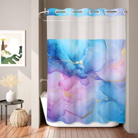 Abstract Marble Shower Curtain, Blue Pink Gold Gradient Crack Texture ...