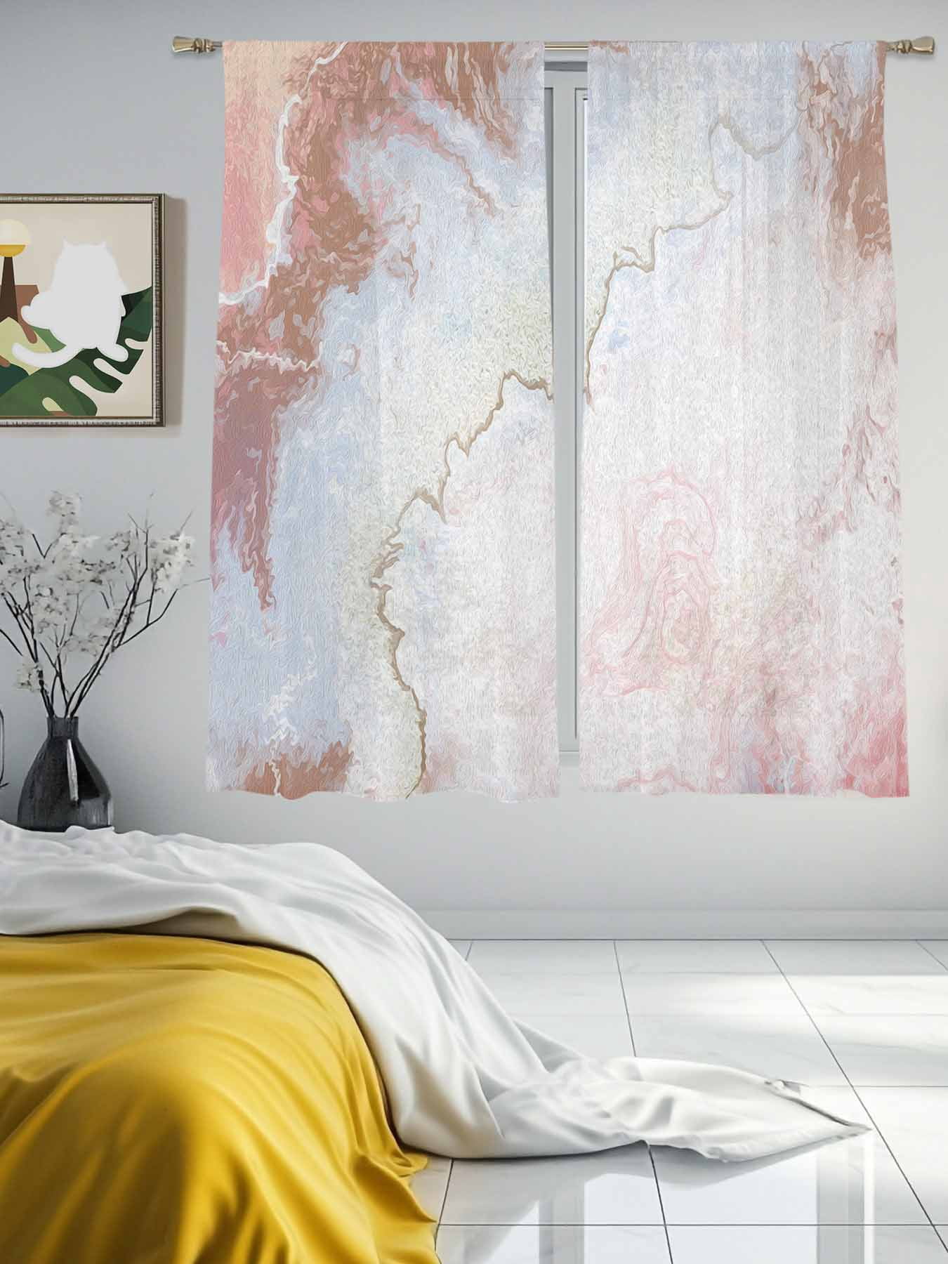 Abstract Marble Stone Texture Chiffon Sheer Curtains 63 Inches Long ...