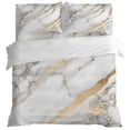 Abstract Marble Stone Texture King Size Bed Set,Gold Lines on White ...