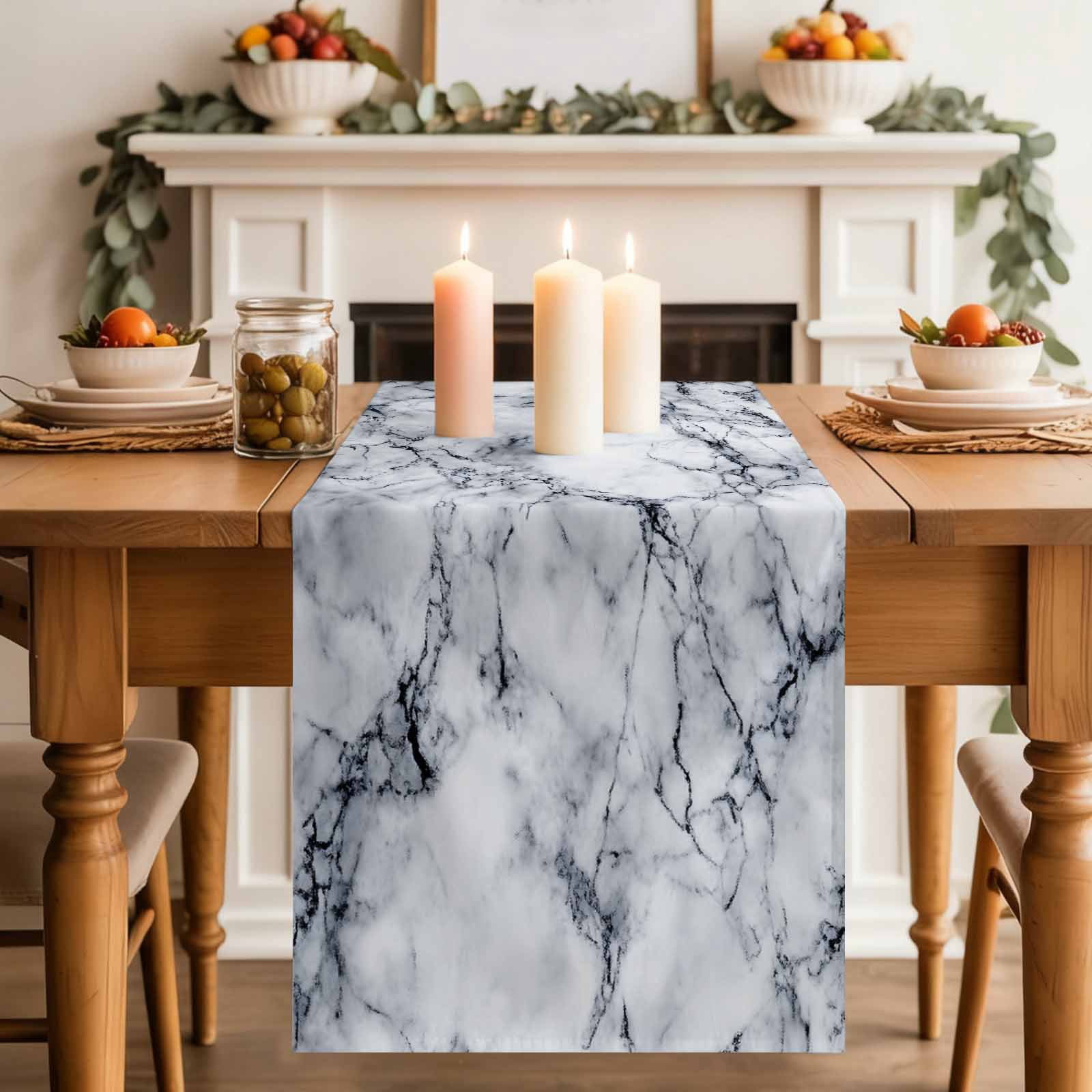 Abstract Marble Stone Texture Table Runner 13x90in Non-Slip Cotton ...