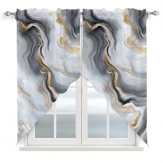Abstract Marble Swag Curtain Valance for Small Windows, Gradient Black ...