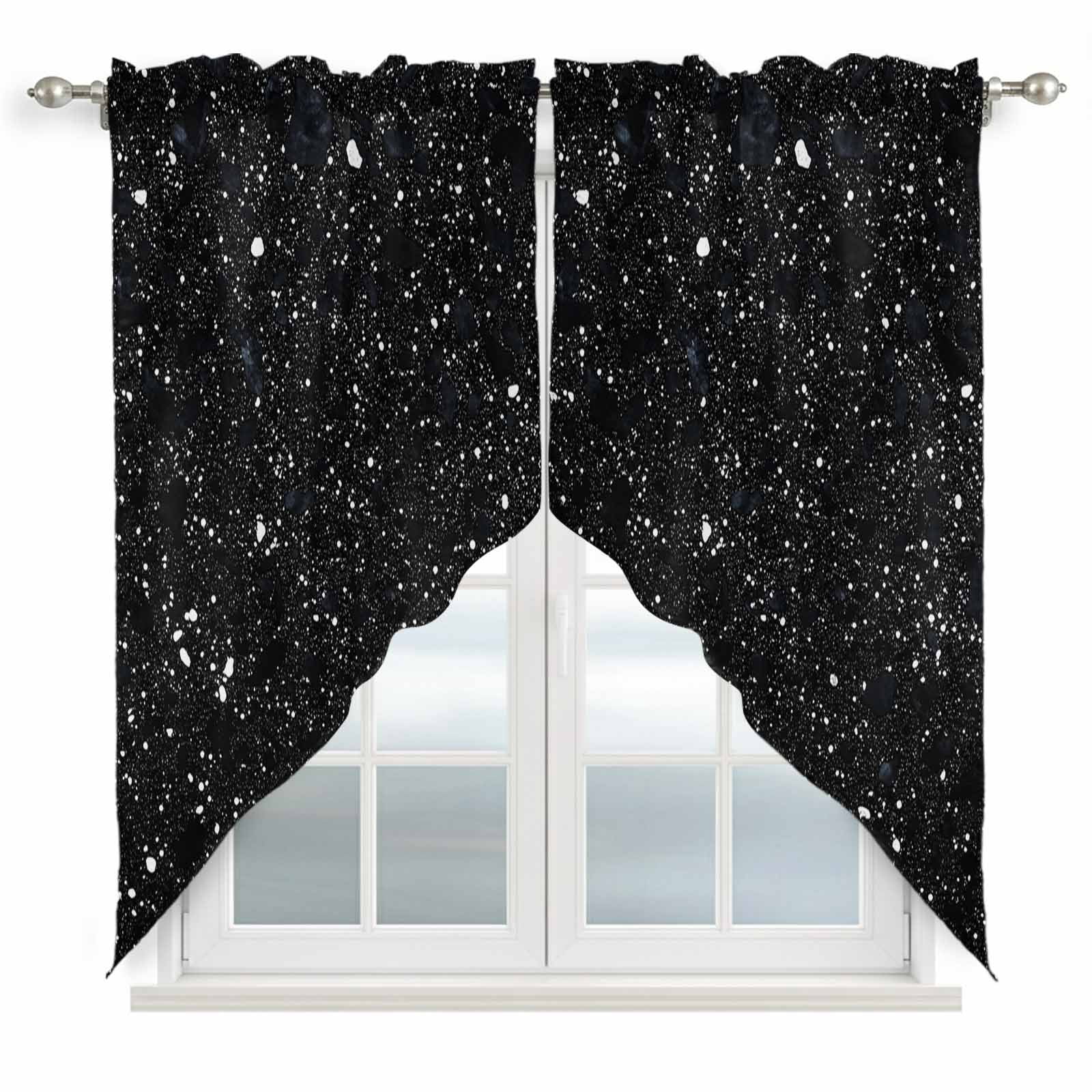 Abstract Marble Swag Curtain Valance for Window 2 Panels Black Texture ...