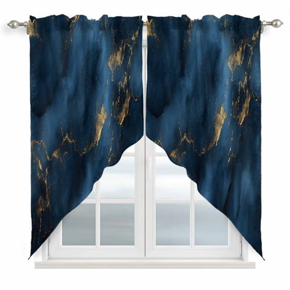 Abstract Marble Swag Curtain Valance for Window 2 Panels Blue Gold ...
