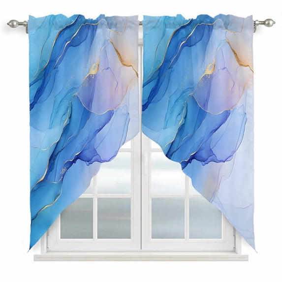Abstract Marble Swag Curtain Valance for Window 2 Panels Blue Purple ...