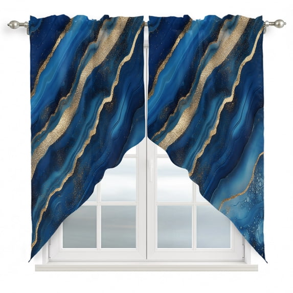 Abstract Marble Swag Curtain Valance for Window 2 Panels Dark Blue ...