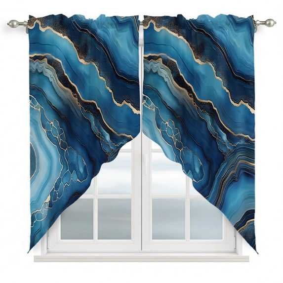 Abstract Marble Swag Curtain Valance for Window 2 Panels Teal Blue ...