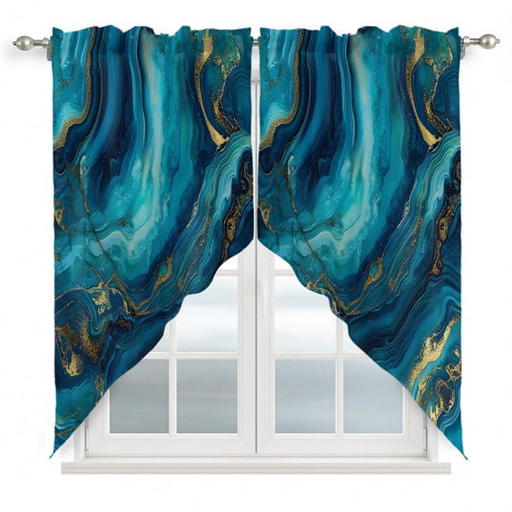 Abstract Marble Swag Curtain Valance for Window 2 Panels Teal Green ...
