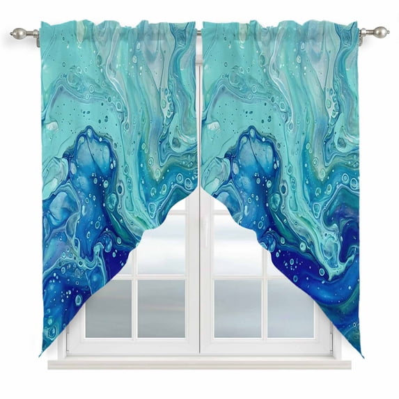 Abstract Marble Swag Curtain Valance for Window 2 Panels Turquoise ...