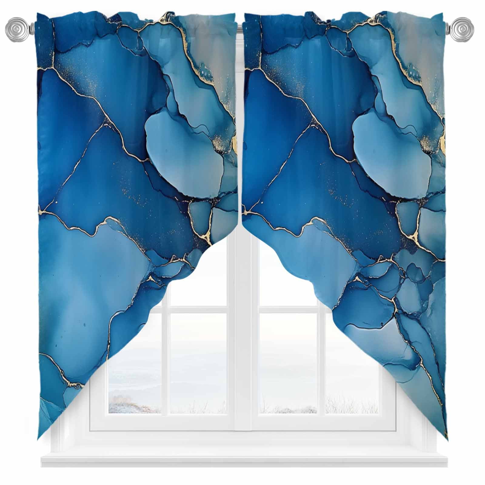 Abstract Marble Swag Curtain Valance for Windows, Stone Texture Blue ...
