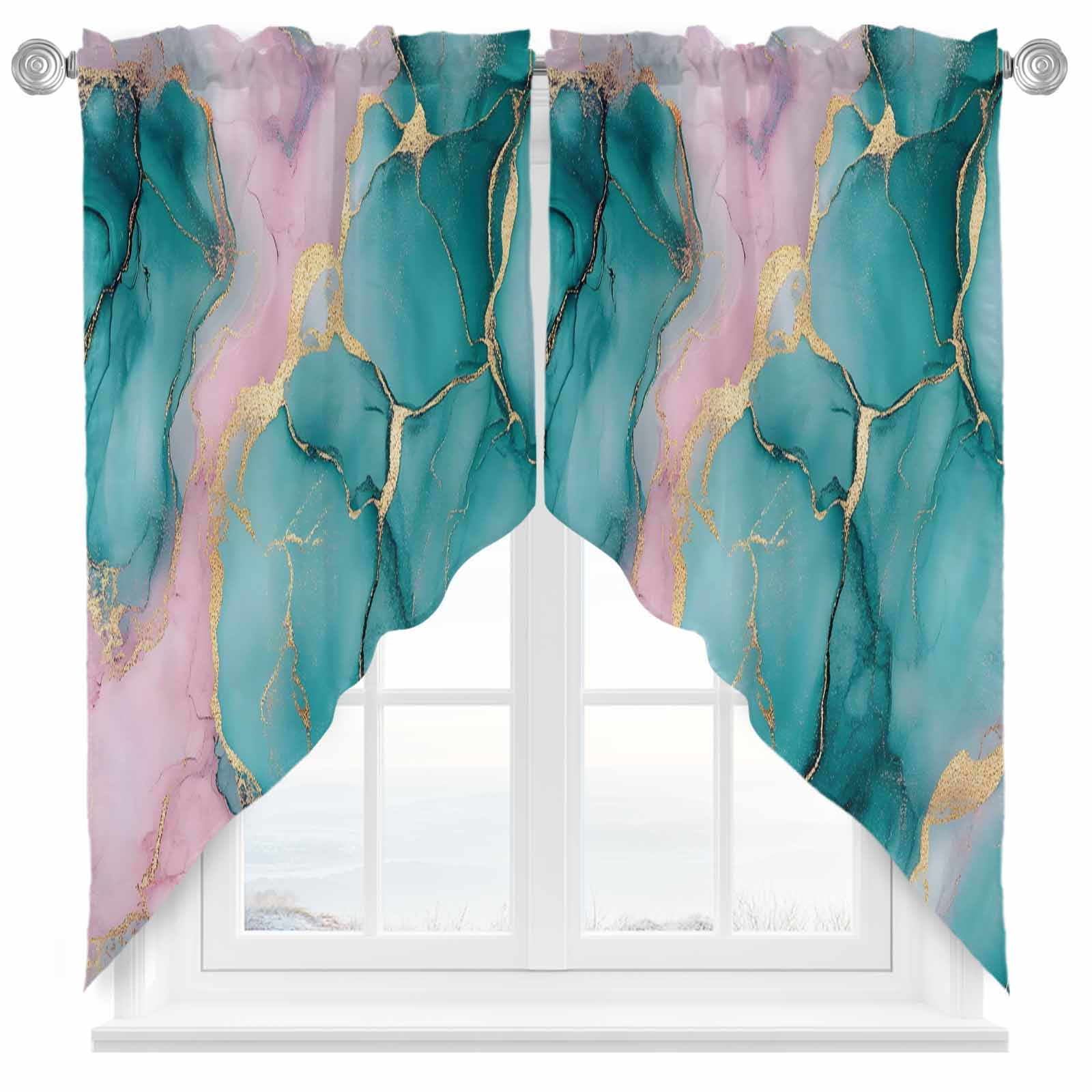 Abstract Marble Swag Curtain Valance for Windows, Teal Pink Stone ...