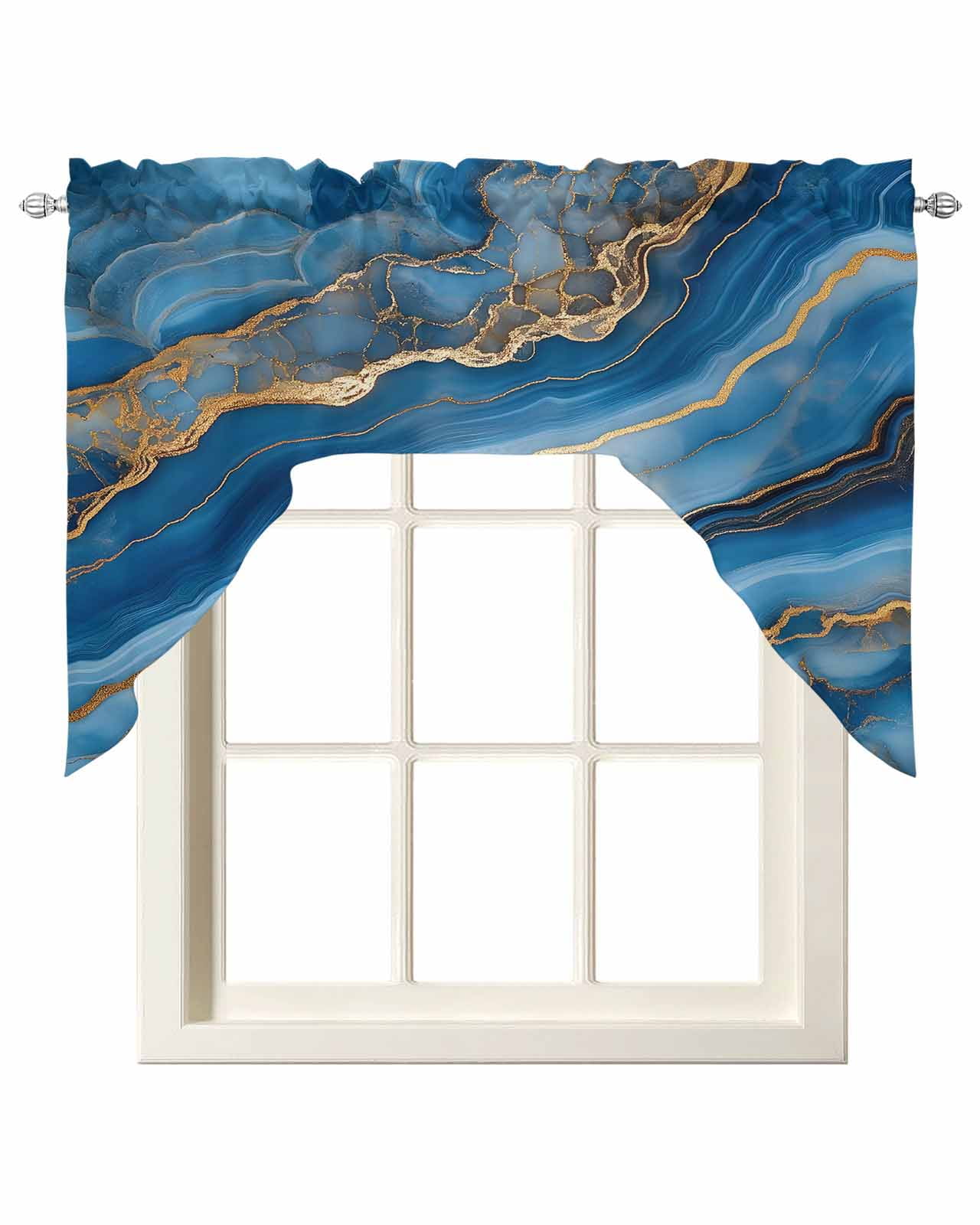 Abstract Marble Swag Valance and Tier Curtains Set Blue Gradient Gold ...