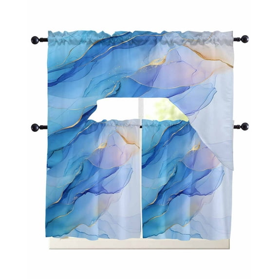 Abstract Marble Swag Valance and Tier Curtains Set Blue Purple Gradient ...