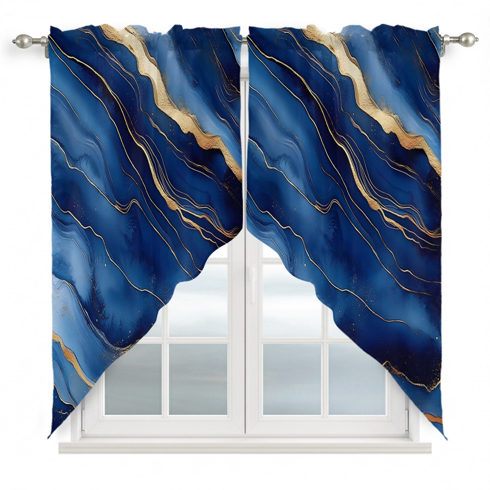 Abstract Marble Swag Valances for Windows 36 inches Long, Blue Gold ...