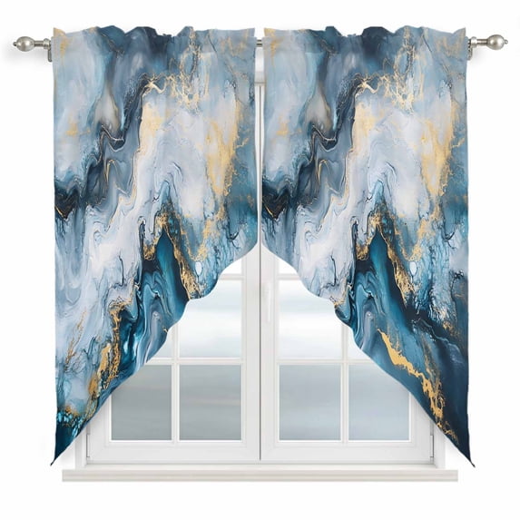 Abstract Marble Swag Valances for Windows 36 inches Long, Gradient Blue ...