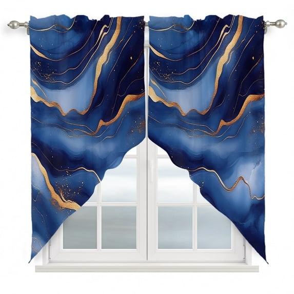 Abstract Marble Swag Valances for Windows 45 inches Long, Navy Gold ...