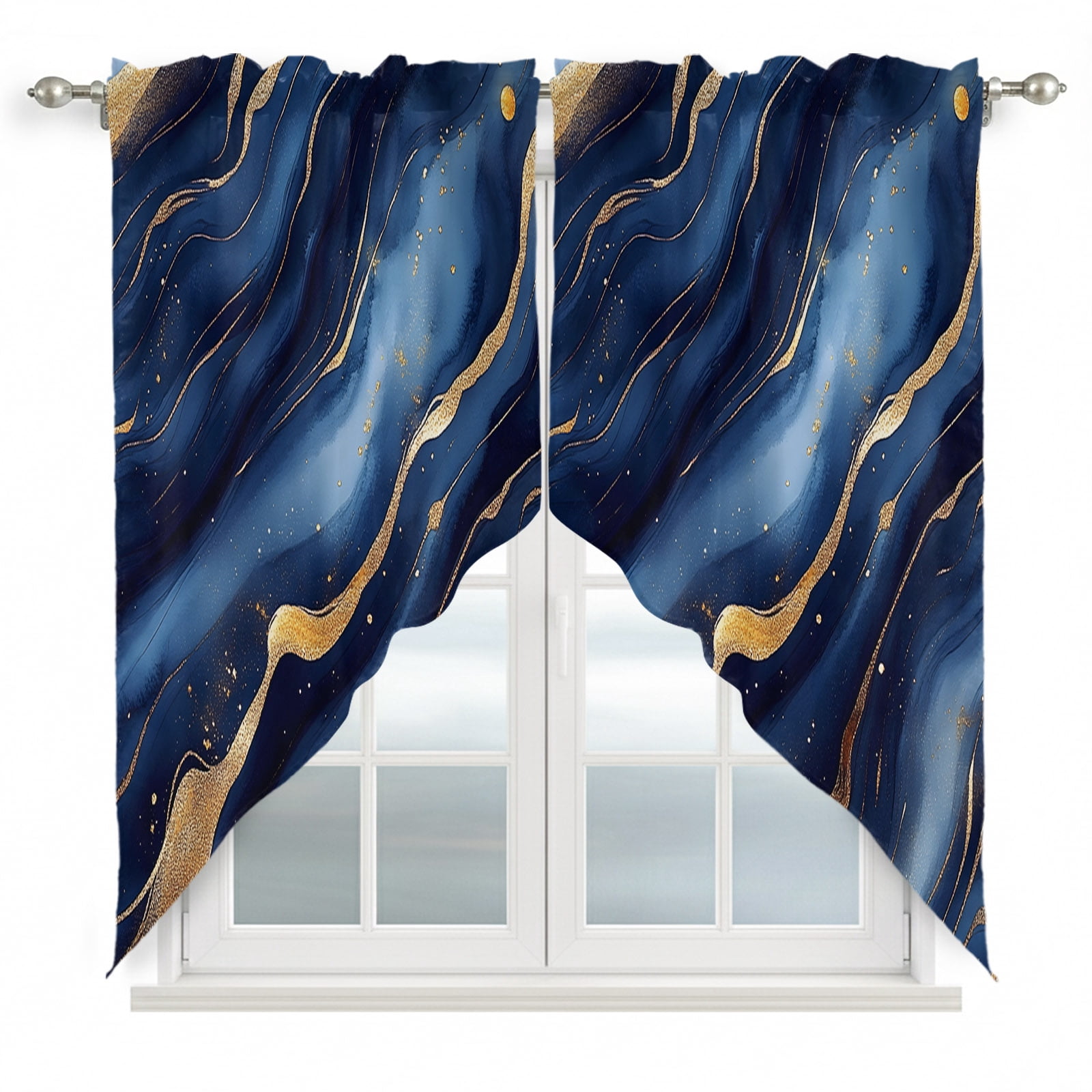 Abstract Marble Swag Valances for Windows 63 inches Long, Gold Navy ...