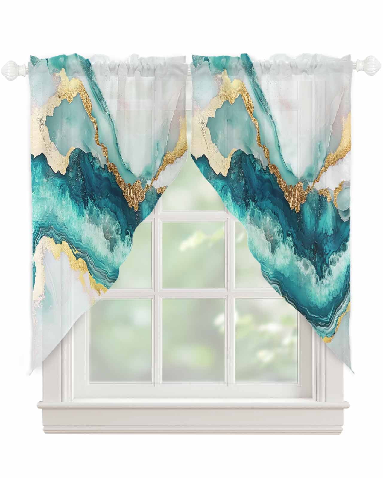 Abstract Marble Swag Valances for Windows, Turquoise Abstract Golden ...