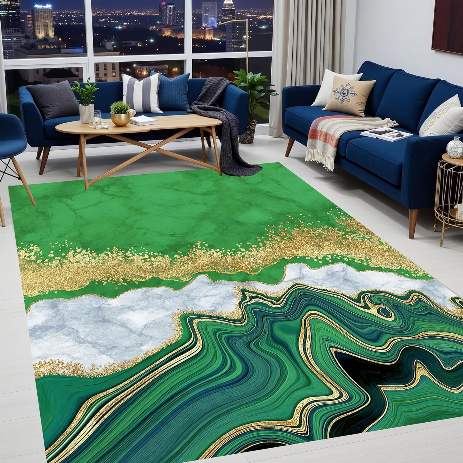Abstract Marble Swirl Sage Green Gold Area Rug, Luxury Modern Design ...