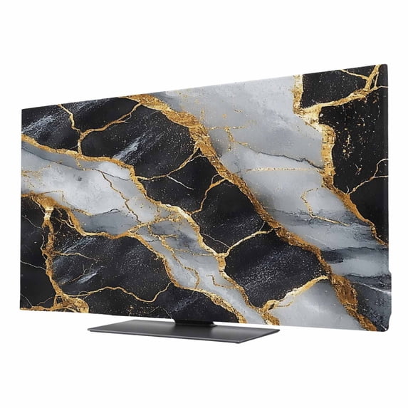 Abstract Marble TV Dust Cover 32 Inch, Black Gold Crack Texture ...