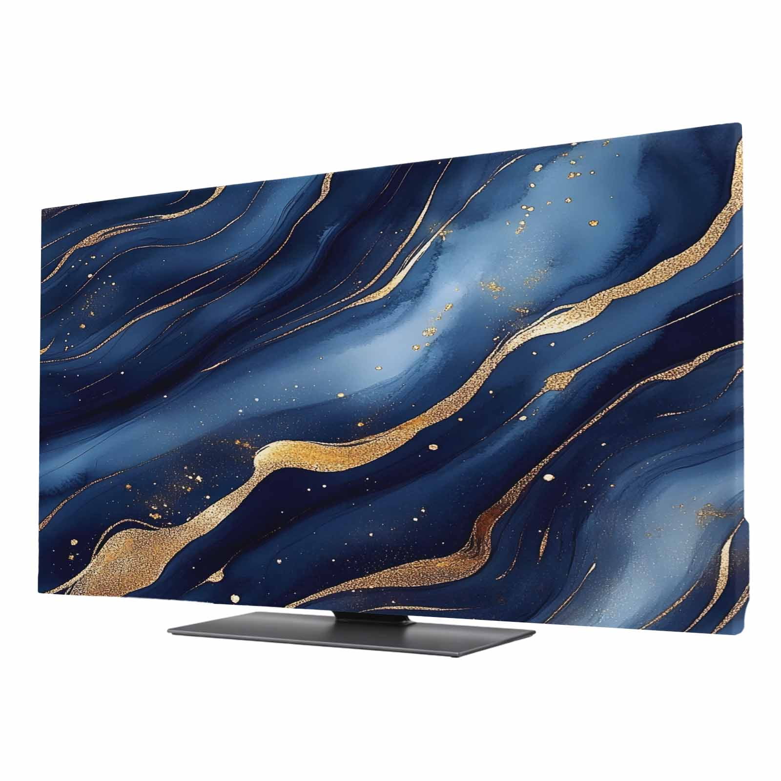 Abstract Marble TV Dust Cover 32 Inch, Gold Navy Texture Modern Style ...