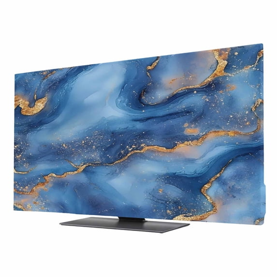 Abstract Marble TV Dust Cover 40 Inch, Blue Gradient Gold Wave Texture ...