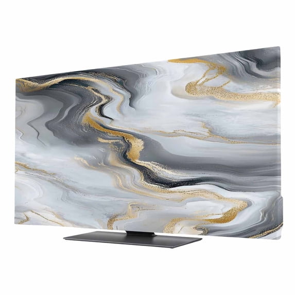Abstract Marble TV Dust Cover 40 Inch, Gradient Black White Gold ...