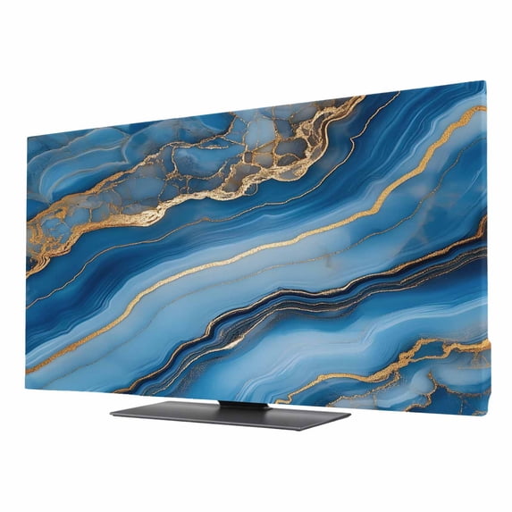Abstract Marble TV Dust Cover 43 Inch, Blue Gradient Gold Crack Texture ...