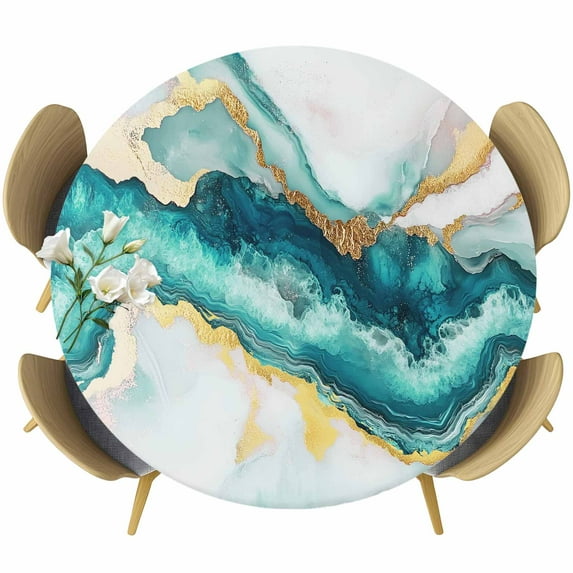 Abstract Marble Table Cloth, Round Fitted Tablecloths with Elastic Edge ...