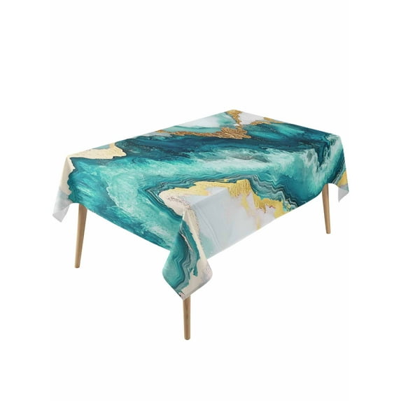Abstract Marble Table Cloth, Turquoise Abstract Golden Foil Texture ...