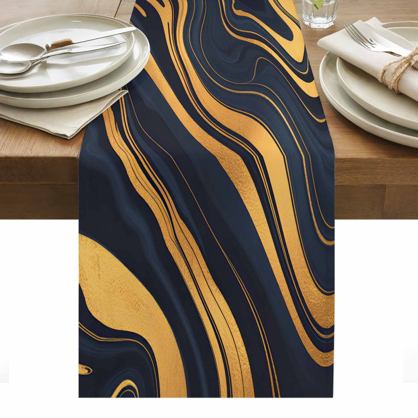 Abstract Marble Table Runner - 120 Inch Long, Kitchen Dining Table ...