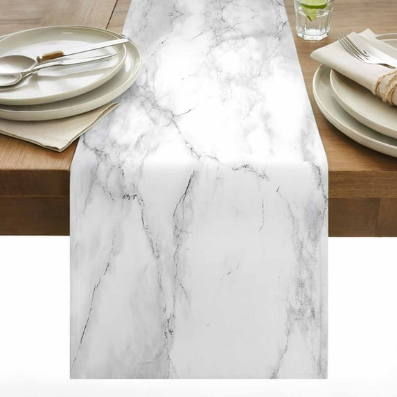 Abstract Marble Table Runner 13x108 inch White Marble Minimalist Art ...