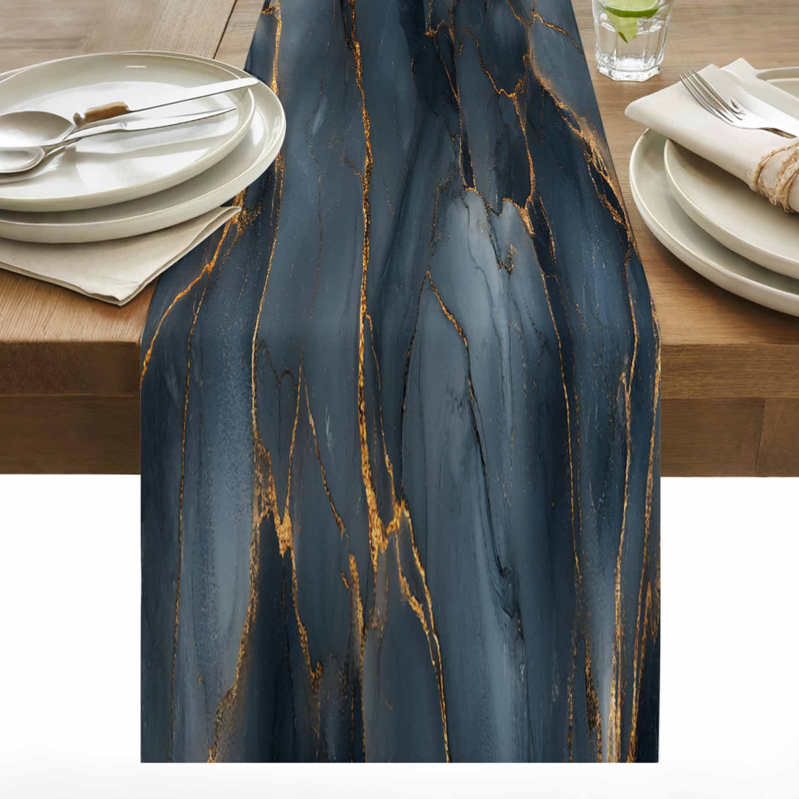 Abstract Marble Table Runner 13x60 inch Gradient Gold Black Texture ...