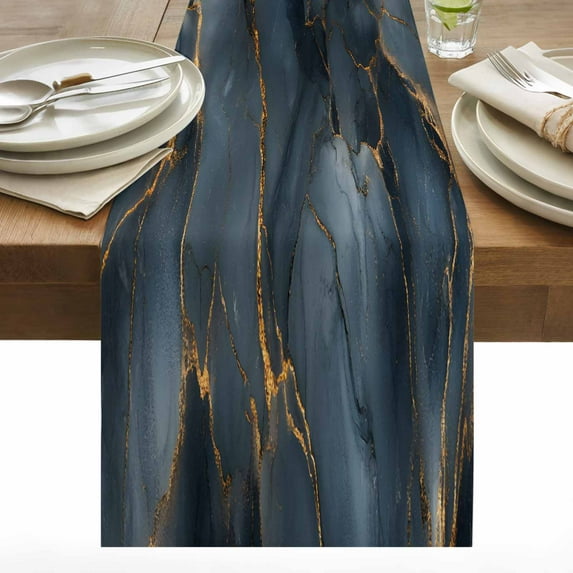 Abstract Marble Table Runner 13x60 inch Gradient Gold Black Texture ...