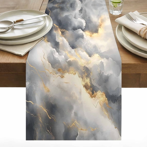 Abstract Marble Table Runner 13x90 inch Gold Black Gradient Crack ...