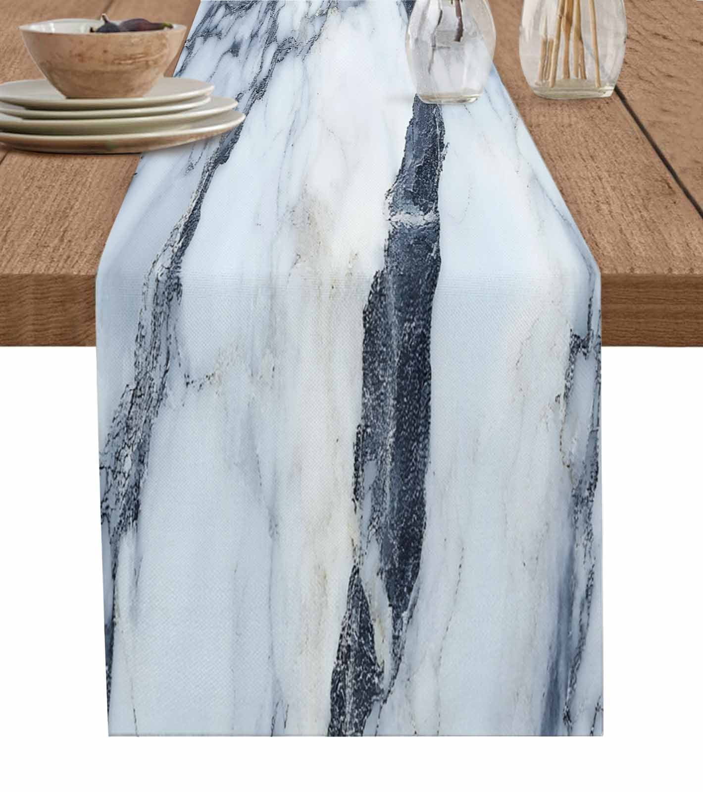 Abstract Marble Table Runner 70 Inches, Modern Ink Painted Aesthetics ...