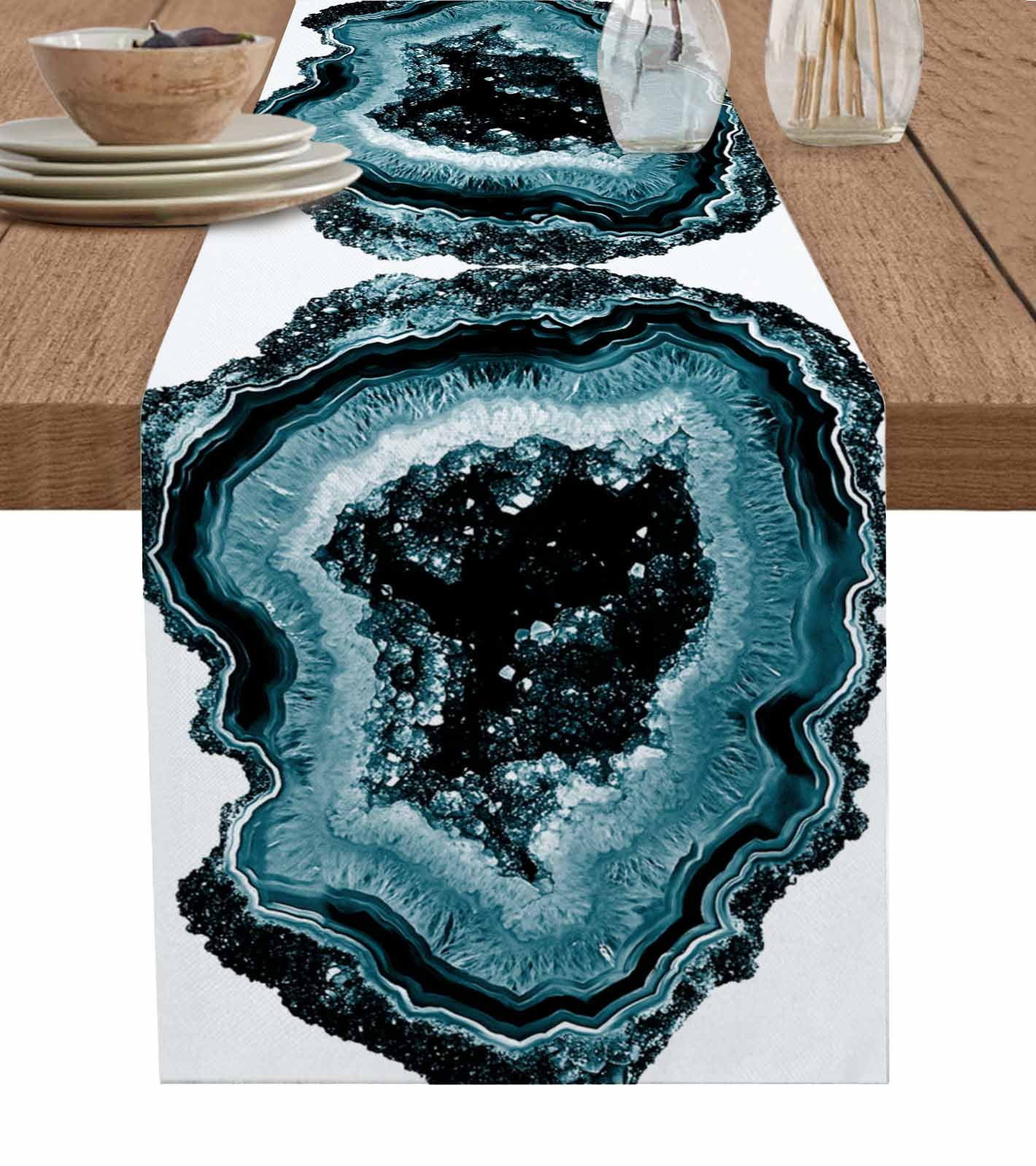 Abstract Marble Table Runner 72 Inches, Vintage Teal Aesthetic Agate ...
