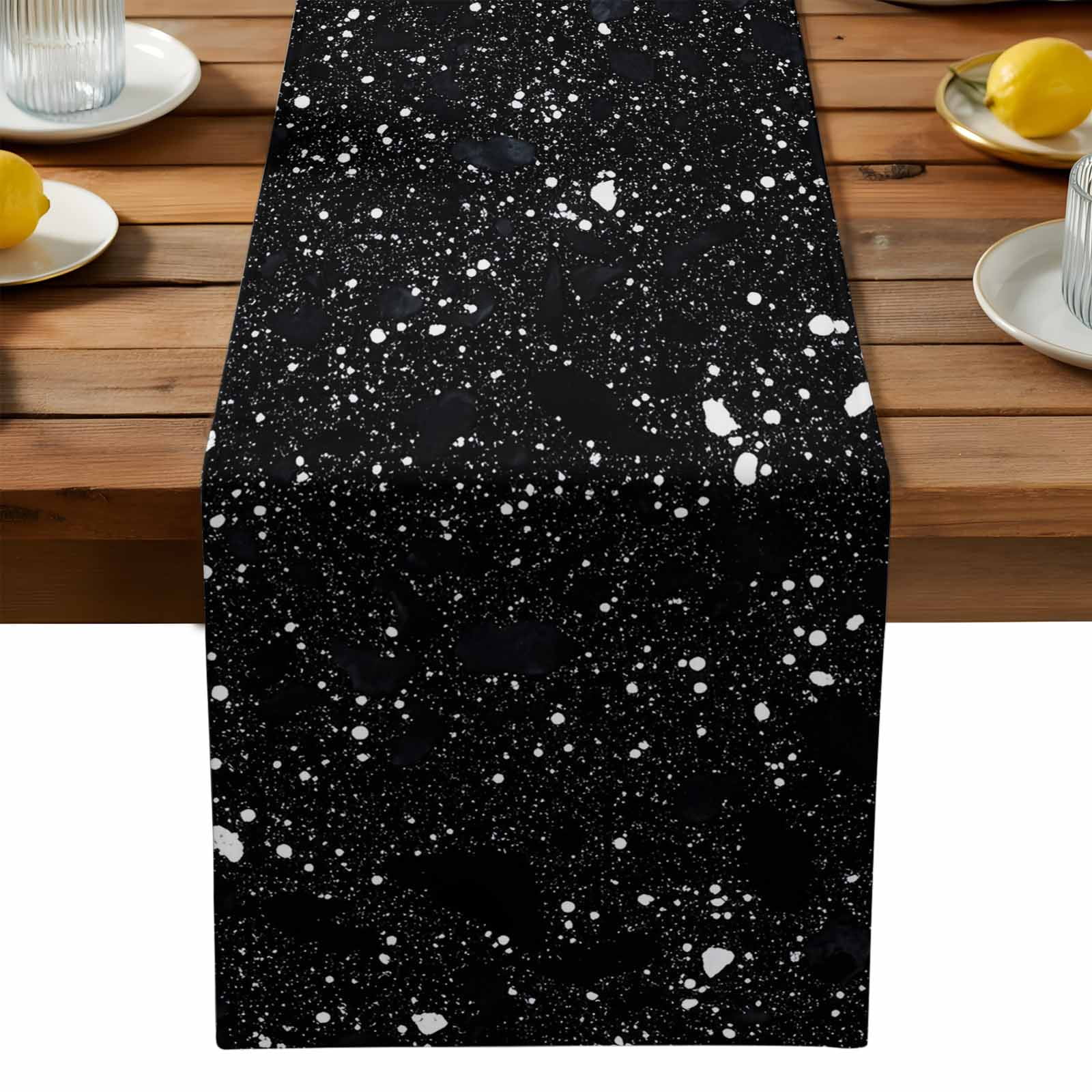 Abstract Marble Table Runner, Black Texture Star Sky Decoration Kitchen ...