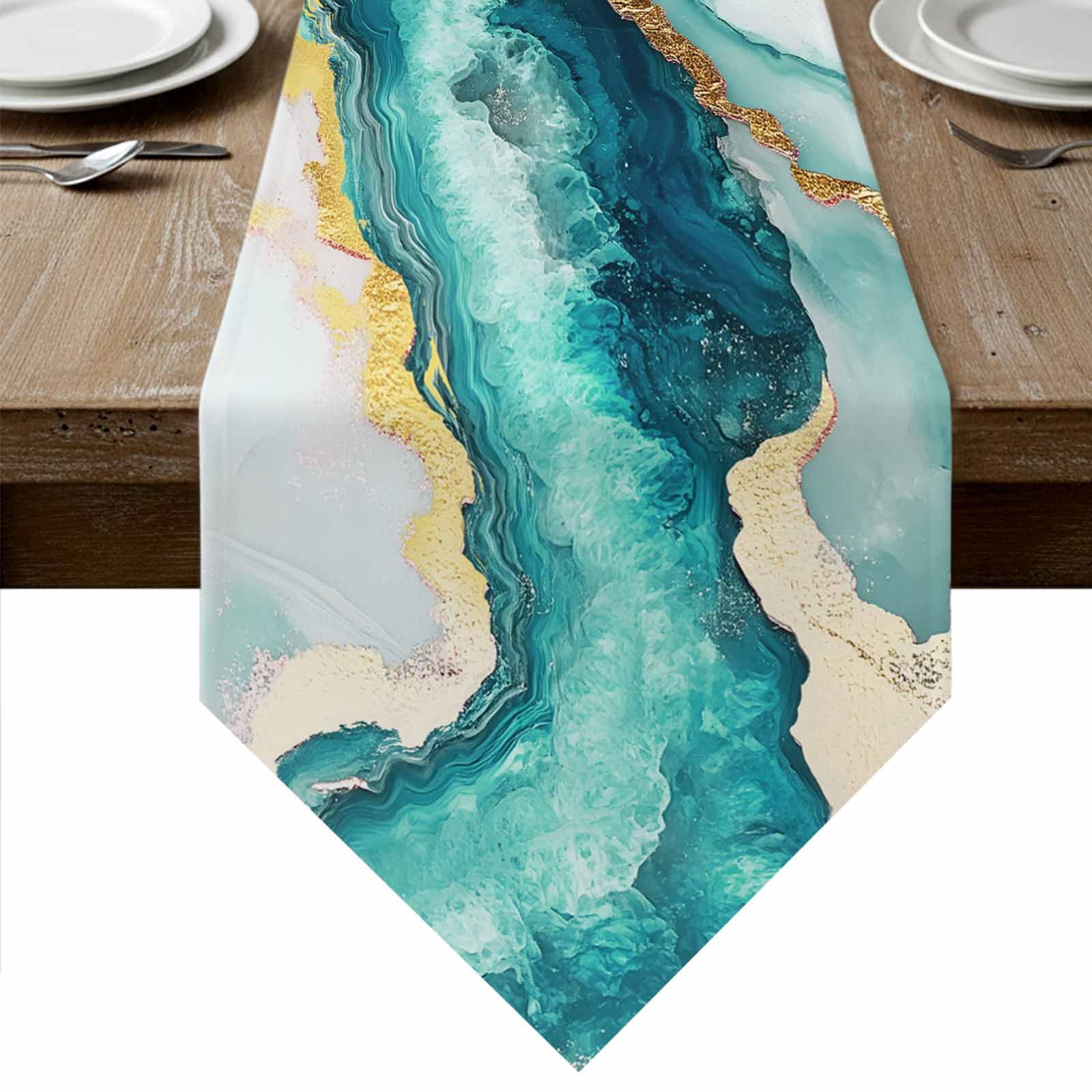 Abstract Marble Table Runner Linen Burlap Table Runner 108 Inches Long ...