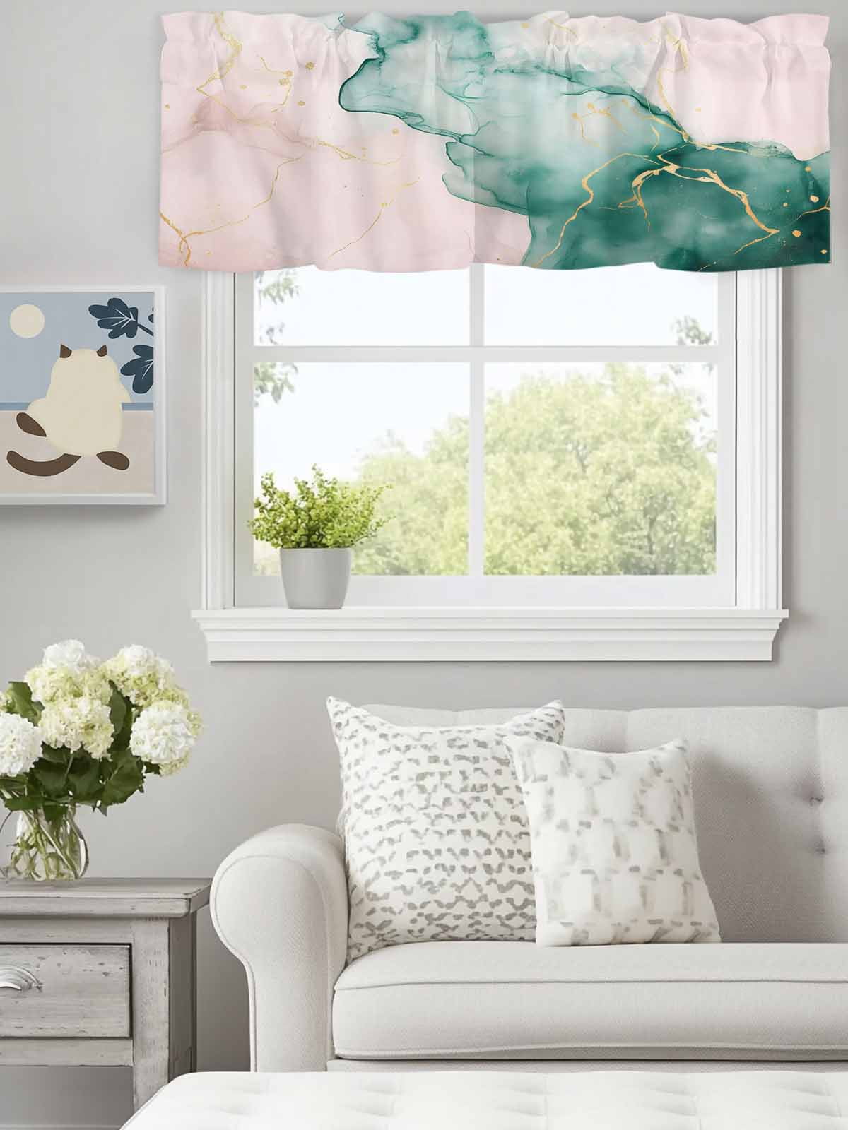 Abstract Marble Teal Gradient Valances for Windows,Kitchen Valance Rod ...