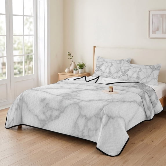 Abstract Marble Texture 3 Pieces Quilt Set,1 Quilt with 2 Shams,Modern ...