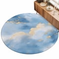 Abstract Marble Texture Area Rug, Blue Golden Gradient Non-Slip Felt ...