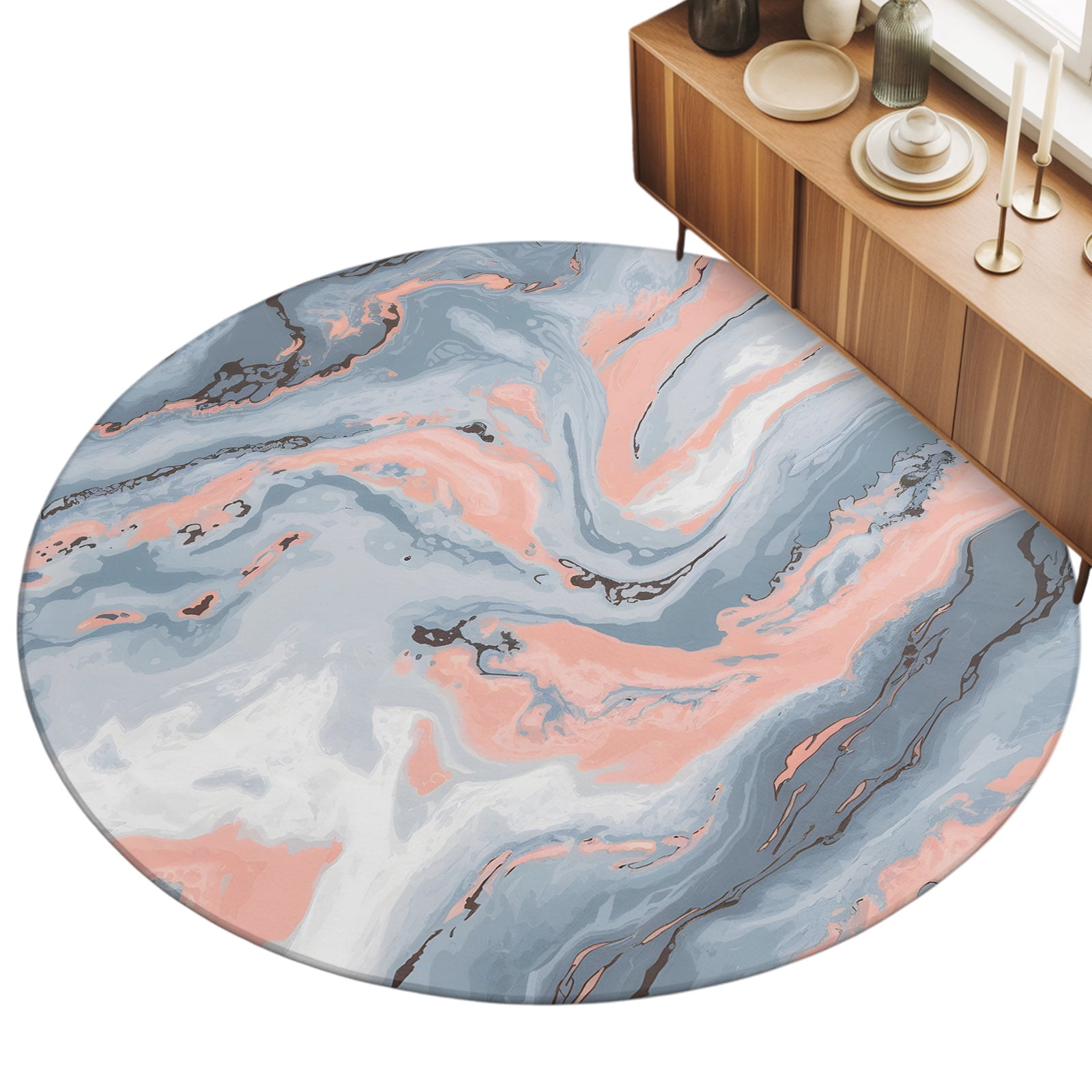 Abstract Marble Texture Area Rug, Coral Pink Grey Blue Gradient Stone ...