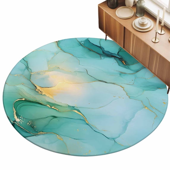 Abstract Marble Texture Area Rug, Gold Crack Teal Green Gradient Art ...